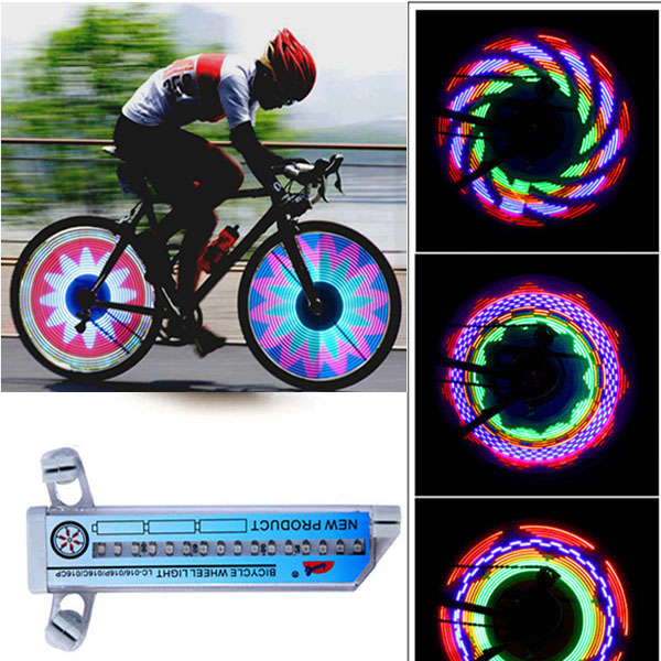 New Bike Bicycle Colorful Rainbow LED Wheel Signal Light Lamp 16 LED 32 ...